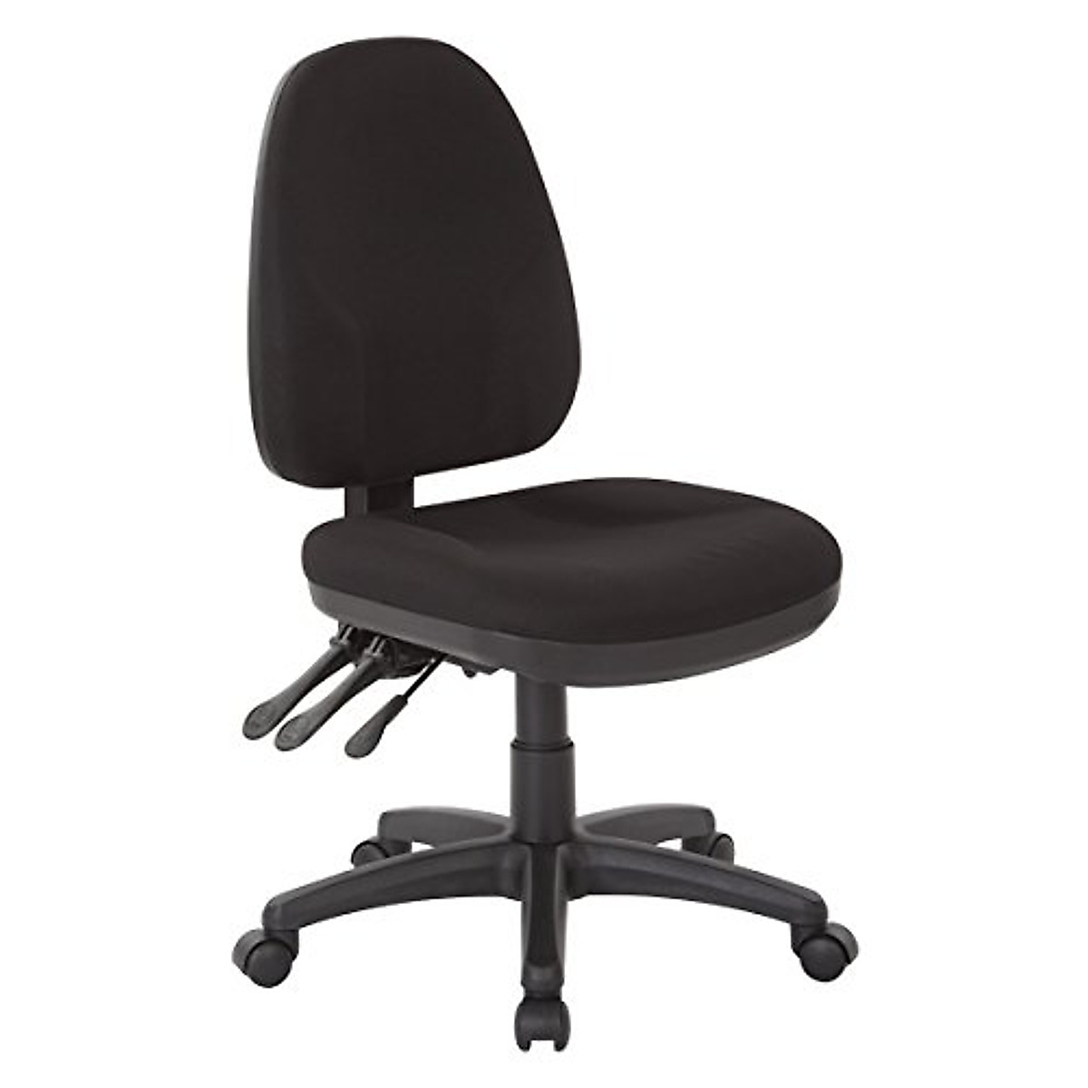 Office Star Ergonomic Dual Function Office Task Chair with Adjustable Padded Back and Built-in Lumbar Support, Armless, Icon Black Fabric