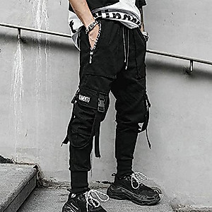 XYXIONGMAO Men's Jogger Techwear Pants Hip Hop Goth Pants Streetwear Harem Pants Sweat Pants Tactical Track Pants Multi Pocket Black Joggers Cyberpunk Cargo Cool Baggy Pants (Black, M)