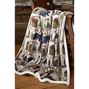Carstens Vintage Lodge Rustic Cabin Sherpa Throw Blanket 54" x 68", White