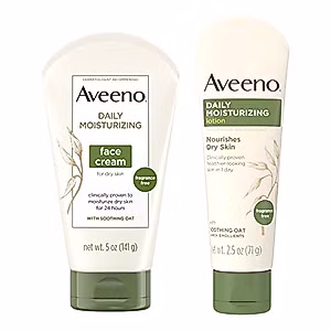 Aveeno Daily Moisturizing Fragrance-Free Face & Neck Cream, Oat Facial Moisturizer for Dry Skin, 5 oz, Daily Moisturizing Body Lotion with Soothing Oat, 2.5 oz (2 Item, Product Bundle)