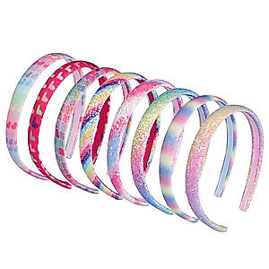 WANYU Rainbow Headbands 8 Pcs Sweet Hairband Children Head Bands For Girls Sequin Printed Heart Mermaid Headband Kids Hair Piece