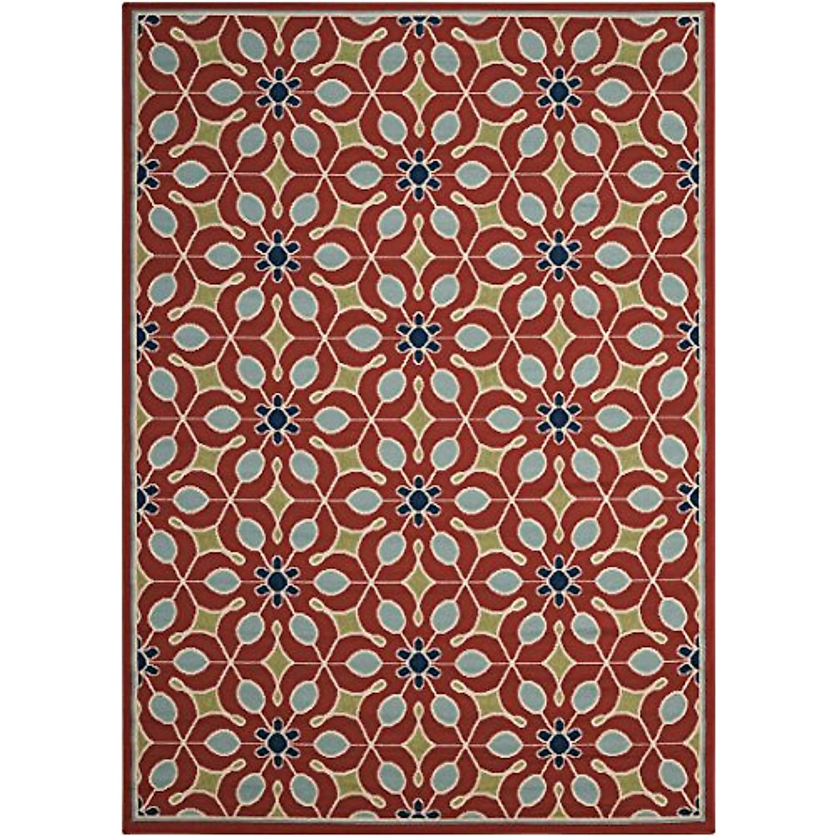Nourison Caribbean Rust 9'3" x 12'9" Area-Rug, Retro, Floral, Bed Room, Living Room, Dining Room, Kitchen, Easy-Cleaning, Non Shedding, (9' x 13')