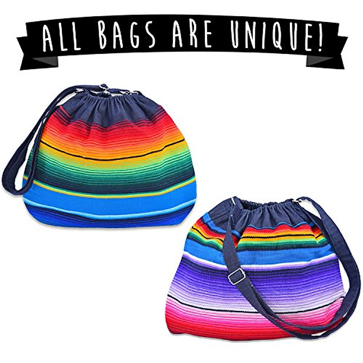 Handmade Bohemian Bag From Mexican Serape Blanket - Cinco de Mayo Hippie Boho Denim Purse Sack Bag