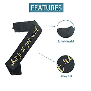 Shit Just Got Real Sash, Funny Wedding, Engagement, Bachelorette, Bridal Shower, Pregnancy Party Supplies Favors Decors Gifts for Men Women, Funny Future Groom Bachelor Sash (Black Gold)