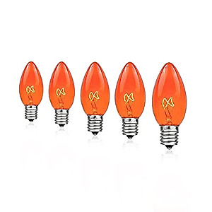 CHYSUPER C7 Halloween Replacement Bulbs, Orange Night Light Bulbs, 5W Incandescent E12 Candelabra Base, Warm White for Christmas Wedding Patio Outdoor String Lights Decor, 25 Pack