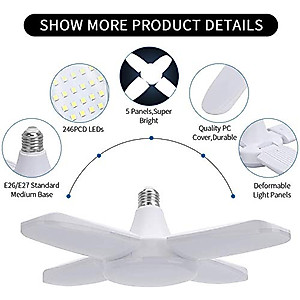 Maxziller 4 Pack 60W LED Garage Lights,6000LM Adjustable Garage Lights 110V LED Garage Lighting E26,Super Bright Garage Lights,6000k Nature White Garage Ceilling Light Including Extension Header