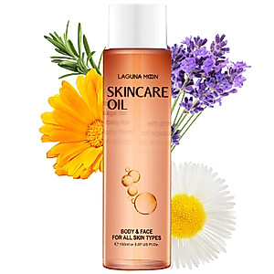Lagunamoon Skincare Oil for Body & Face & Nails, Used for Scars, Stretch Marks, Natural Ingredients. Vitamin E Oil, Non-Greasy, Fast-Absorption, for All Skin Tpyes, 5.07Oz