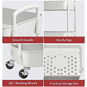 Sywhitta 4-Tier Plastic Rolling Utility Cart with Handle, Multi-Functional Storage Trolley for Office, Living Room, Kitchen, Movable Storage Organizer with Wheels, White