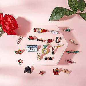 Hicarer 24 Pieces Cute Lapel Pin Set Cartoon Brooch Pin Badges Brooch Pins Clothing Bags Jackets Accessory for Valentine's Day