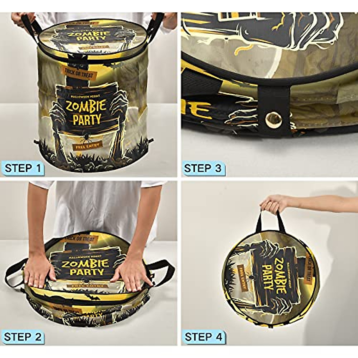 Happy Halloween Zombie Owl Moon Pop Up Laundry Hamper with Lid Foldable Storage Basket Collapsible Laundry Bag for Camping Home Organization