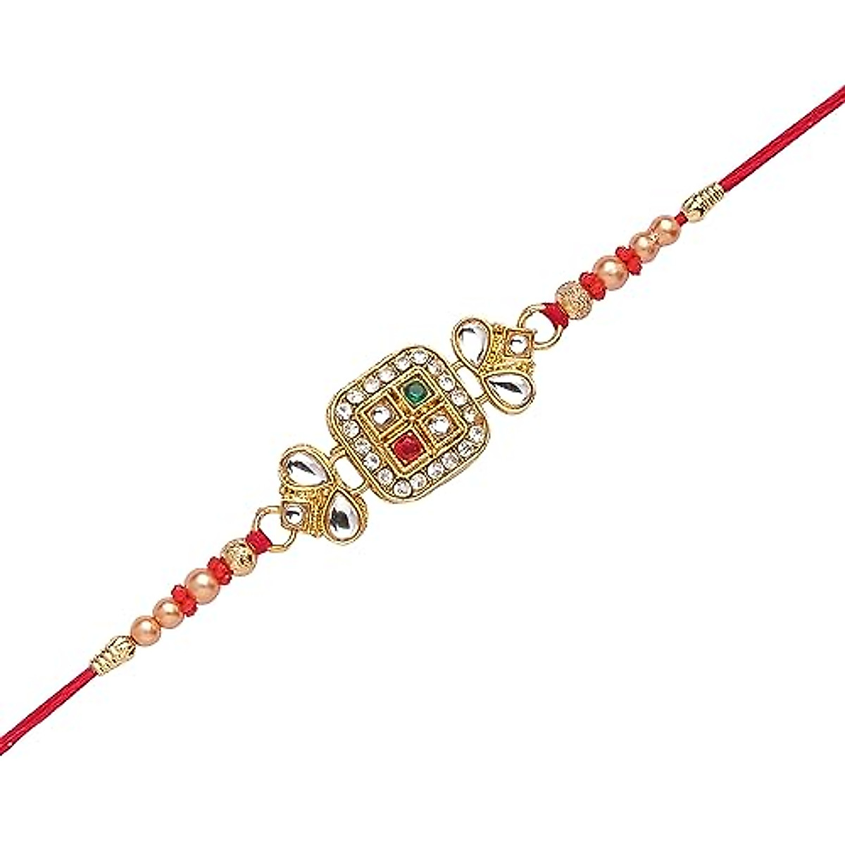 Rakhi Bracelet or Thread for Brother for Raksha Bandhan Handmade Colourful Silk Thread and Beads Design Rakhi Rakshabandhan Bracelet with Resin & Glass Stones in Kundan Desi