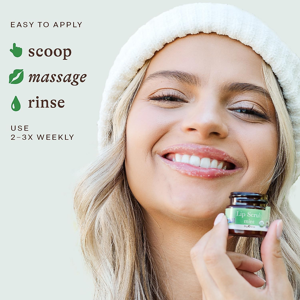 Organic Lip Scrub Mint - Lip Scrubs Exfoliator & Moisturizer, Lip Exfoliator Scrub, Sugar Lip Scrubs, Lip Sugar Scrub, Lip Care Products for Chapped Lips, Lip Scrubber, Lip Moisturizer for Dry Lips