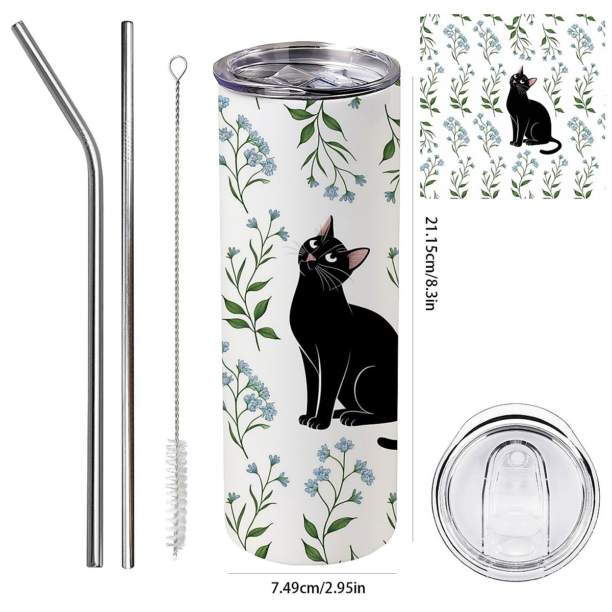 Medpol Cute black cat tumbler with lid and straw 20 oz insulated tumbler cups Cute black cat insulated travel coffee mugs for women cute sippy cups stainless insulated travel cups