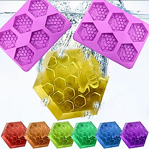 SIQINZONGWA 2 Pack Honeybee Soap Molds, 3D 6-cavity Bee Silicone Soap Molds, Hexagonal Bee Honeycomb Silicone Molds for Homemade Soaps, Beeswax, Resin, Bath Bomb, Jello, Chocolate and Dessert (Purple)