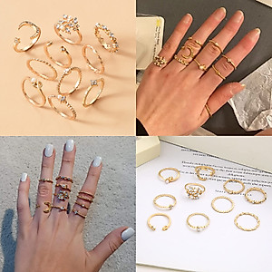 Long tiantian Stacking Rings for Women Moon Star Knuckle Rings for Women Gifts Simple Boho Rings Set Cute Stackable Aesthetic Rings Christmas Stocking Stuffers Gifts(Moon and Star)