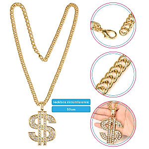 Hotusi Hip Hop Costume Kit, Bucket Hat Sunglasses Inflatable Boom Box Phone Dollar Sign Gold Chain 80/90s Party Supplies Cosplay Props