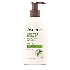 Aveeno Positively Radiant Brightening Facial Cleanser for Sensitive Skin, Targets Dull Skin, Moisture Rich Soy Extract, Non-Comedogenic, Oil- & Soap-Free, Hypoallergenic, 11 Fl. Oz