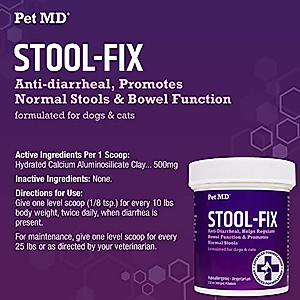 Pet MD Stool-Fix - Powdered Clay Anti Diarrhea for Dogs & Cats - Anti Diarrheal Treatment for Upset Stomach Relief, Promotes Normal Stool - 100g