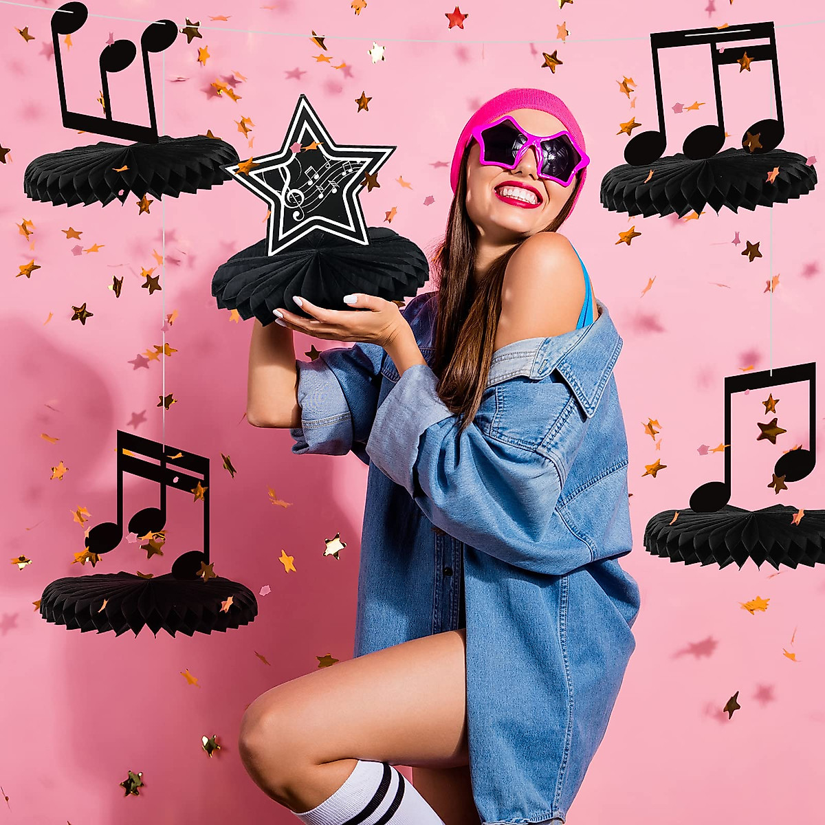 12 Pcs Music Notes Honeycomb Centerpieces Music Party Decoration Music Party Supplies Retro Table Decor Kids' Party Centerpieces Music Notes Silhouette Table Toppers for Baby Shower Theme Birthday