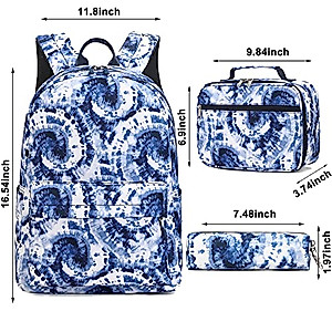 Joyfulife Girls Backpacks, Tie Dye Backpack for Girls Kids Bookbags School Backpack with Lunch Box (Tie Dye Blue)
