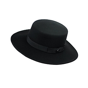 NYFASHION101 Wool Wide Brim Porkpie Fedora Hat w/Simple Band Accent - Black