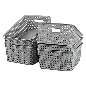 Kiddream Plastic Weave Storage Basket, 6-pack Grey Organizing Bin