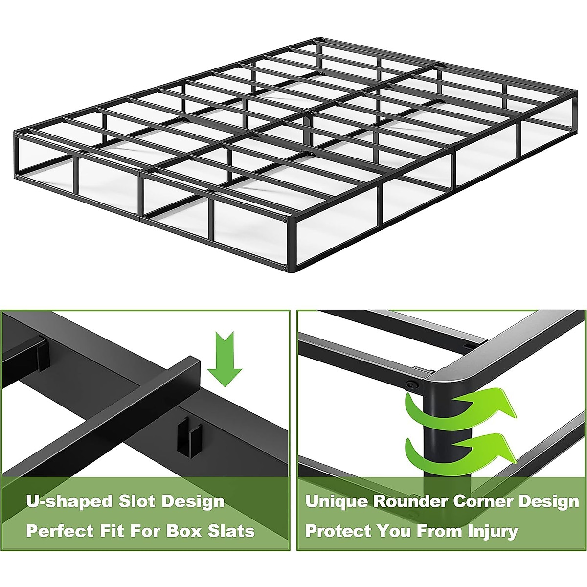 VTWAZAST King Box Spring Only, 5 Inch Low Profile Heavy Duty Metal Structure with Easy Clean Fabric Bed Cover, Non-Slip, Noise Free, Easy Assembly