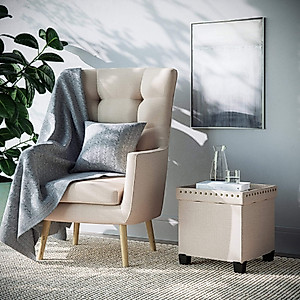 Nathan James 71103 Payton Foldable Storage Ottoman Footrest and Seat Cube, Beige