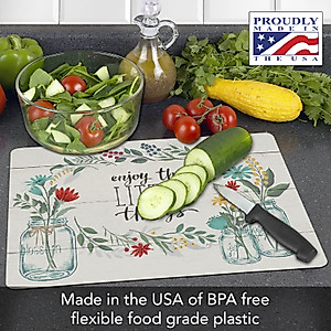 CounterArt Blooming Thoughts Designer Flexible Plastic Cutting Board Mat, 15" x 11.5", Made in the USA, Decorative, Flexible, Easy to Clean