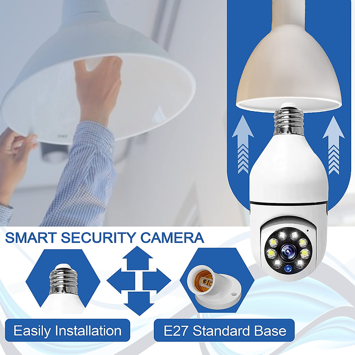 Light Bulb Camera, 2 Pack Light Bulb Security Camera, Light Socket Security Camera with Night Vision, Motion Detection and Phone APP, Wireless Surveillance Camera for Home Office