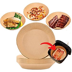 DANIYA'S Air Fryer Disposable Paper Liner Round Unbleached Parchment Paper Sheets 100 PCS 8" Nonstick Oven Liner, Compatible with 5-8 QT Large Air Fryer, Microwave, Oven and Steamer (100PCS ROUND)