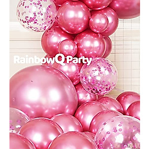RainbowQ Party 55PCS Hot Pink Metallic Balloons Different Sizes 18/12/5 Inch and Fuchsia Confetti Balloons Shiny Latex Helium Balloons Set for Anniversary Graduation Wedding Birthday Party Decorations