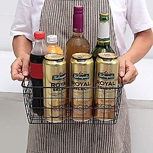 Aeggplant Kitchen Wire Baskets Farmhouse Decor Metal Food Storage Organizer, Household Refrigerator Bin with Built-in Handles for Cabinets,Pantry Set of 4 (Black)