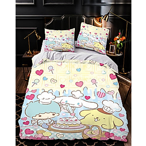 EIANLAI 3 Piece Anime Bedding Set 3D Printed Cartoon Soft Duvet Cover Set for Bedroom (1 Duvet Cover & 2 Pillowcases)-Full