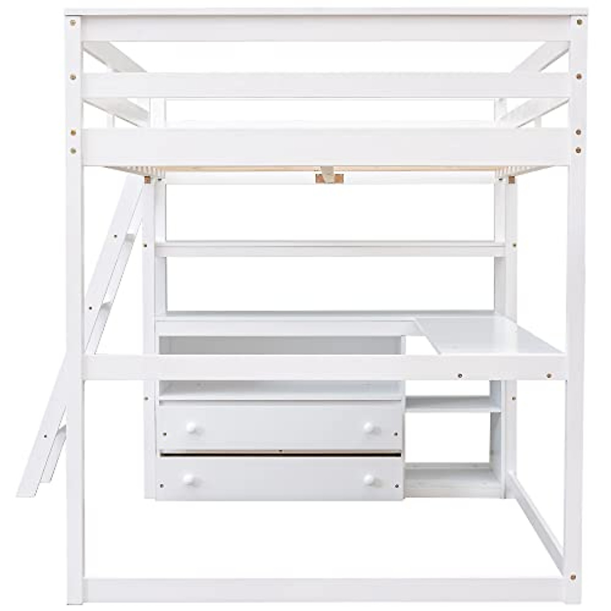 MERITLINE Full Size Loft Bed with Desk and Shelves, Wooden Loft Bed Full with Storage Drawers for Kids Teens Boys Girls,No Box Spring Needed (Full, White)