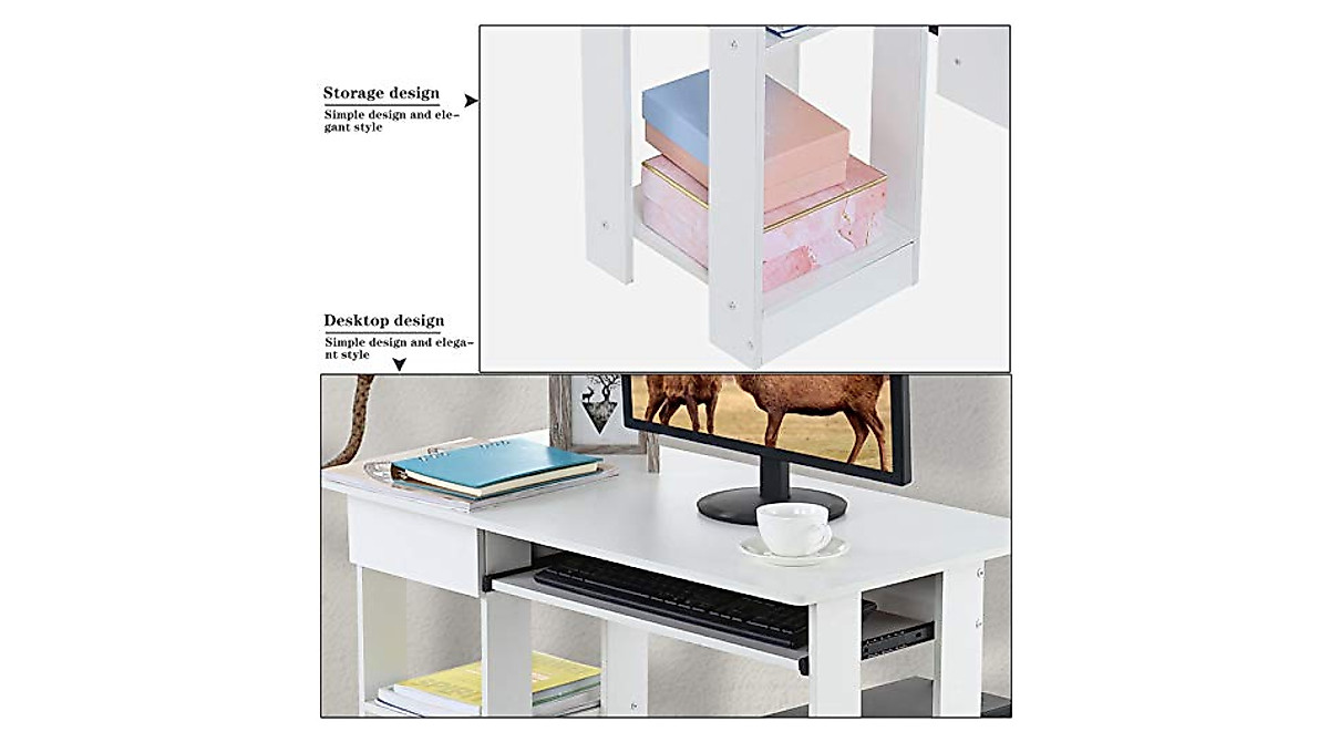 Modern White Desktop Computer Desk with Storage
