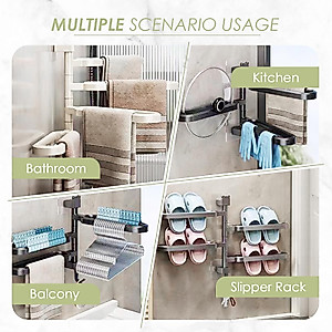 Pysrych No Drill Swivel Towel Rack Wall Mounted 3-Arm Towel Bar ABS Self-adhesive Towel Holder with Hook for Bathroom Shower Kitchen Grey