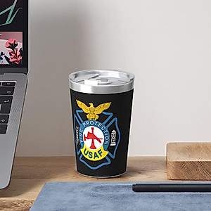 Usaf Fire Protection Insulated Stainless Steel Tumbler 12 Oz Thermos Come With Straw Leak-Proof Travel Mug Cup