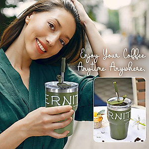 21 oz Travel Coffee Mug, Insulated Tumbler with Lid and Straw Double Wall Vacuum Insulated Tumbler Reusable Coffee Cups for Coffee, Tea and Drinks, Green