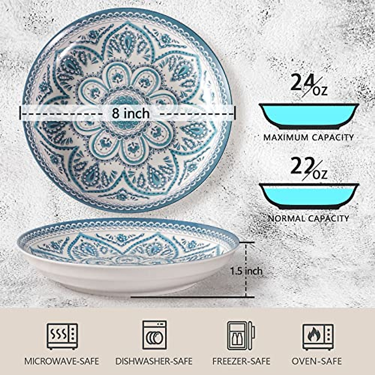 Artena Pasta Bowls 20oz, Large Salad Serving Bowls, 10 inch White Soup Bowls, Porcelain Pasta Bowls Set of 4 & Pasta Bowls Set Of 4, 24oz Porcelain Salad Bowls, 8 Inch Bowls For Kitchen