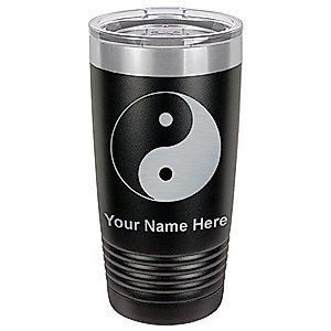 LaserGram 20oz Vacuum Insulated Tumbler Mug, Yin Yang, Personalized Engraving Included (Black)