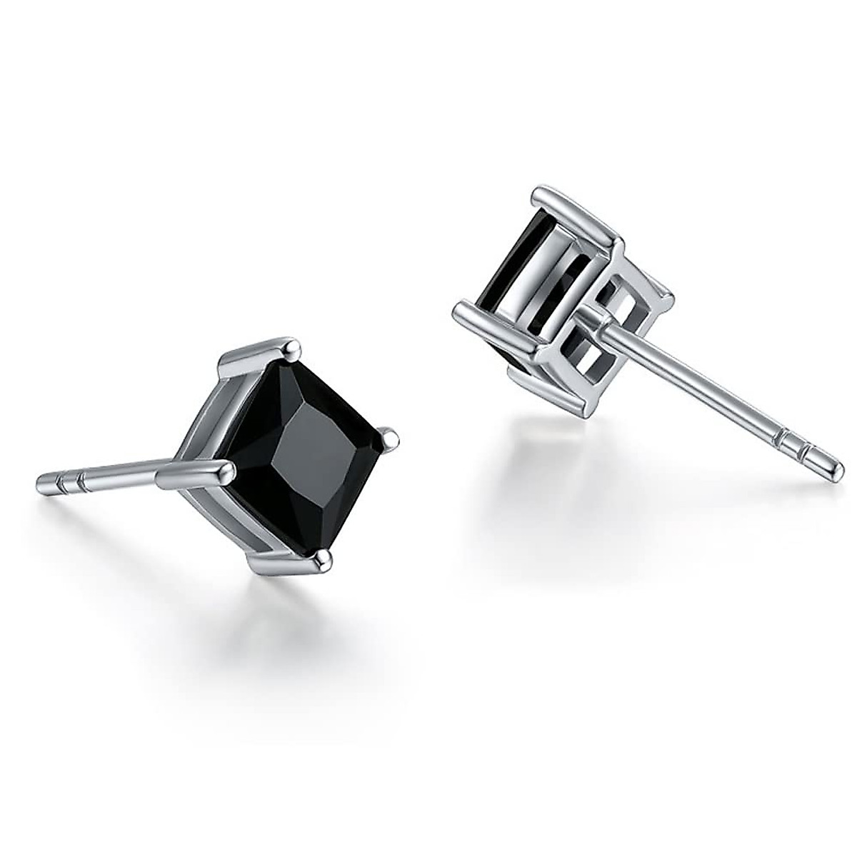 Unisex Princess cut Black Onyx 925 Sterling Silver Stud Earrings Platinum Plated Fine Jewelry for Men Women 5mm