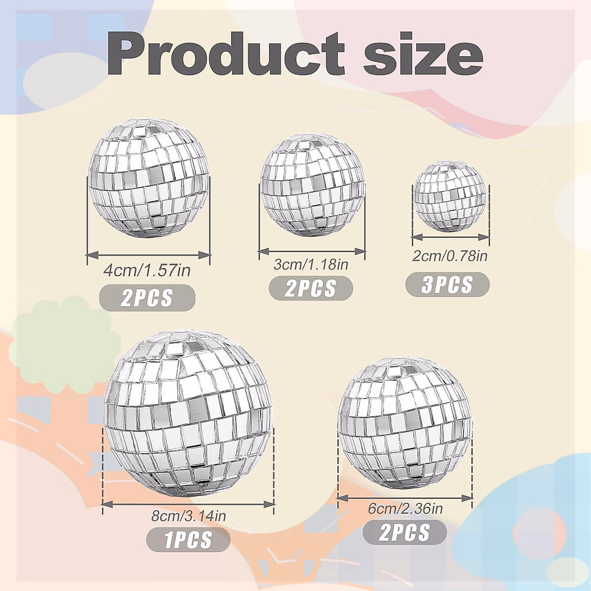 10pcs Disco Ball Cake Toppers, 5 sizes Mini Disco Balls sliver Disco Theme Accessories for Birthday Cake Party 70s Theme Party Favor Cake Disco Ball Party Decorations