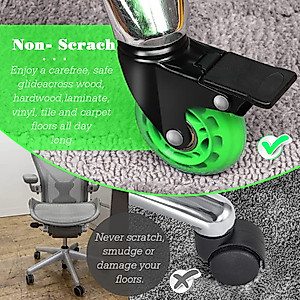Office Chair Wheels With Brake Replacement Rubber Desk Chair Casters-Protection for Hardwood Floors and Carpet-Set of 5-Heavy Duty Office to Replace Office Chair Mats-Universal Fit-Green(C-50)