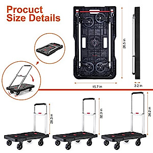 Double Rhombus Folding Hand Truck Platform Truck 330 Lbs Heavy Duty Dolly Cart with Wheels, Fully Folded Push Cart, Portable Trolley Utility Cart for Easy Storage, Garage Moving Shopping Home Office