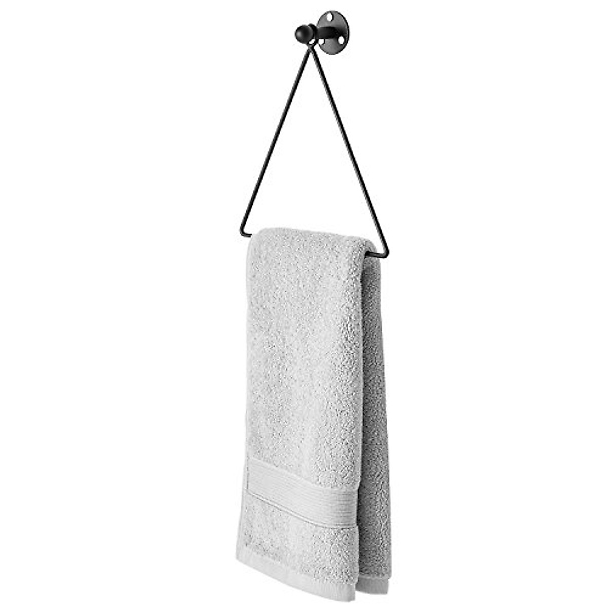 MyGift Wall Mounted Modern Black Metal Triangular Hand Towel Ring Holder for Bathroom with Easy to Hang Mount