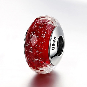 NINGAN Murano Glass Charm Fit European Bracelets and Necklaces (Red Class Shimmer)