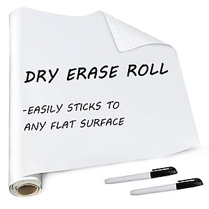 T&W SAME FILM White Board for Wall-Dry Erase Stickers-2 Dry Erase Markers Fine Tip Included-Adhesive Whiteboard for Wall,Desk,Door,Glass,Refrigerator（17.3‘’X78.7'' White）