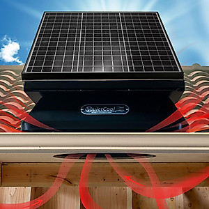 QuietCool AFR SLR-40 Roof Mount Solar Attic Fan - 40 Watt Adjustable Panel - Included AC/DC Inverter for 24/7 Runtime - Thermostat Controlled