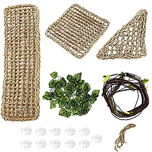 PINVNBY Bearded Dragon Hammock,Reptile Lizard Lounger Natural Seagrass Habitat Decoration Reptiles Tank Accessories Jungle Climber Vines Flexible Leaves Climbing Decor for Gecko Chameleon Snakes